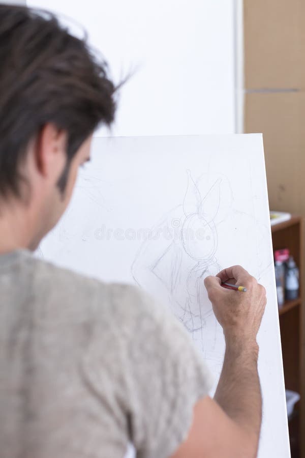 Male Painter Painting on Canvas - Painting Session Stock Photo - Image ...