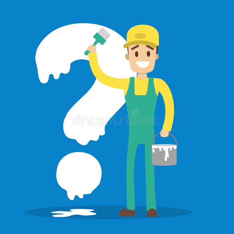 Male Painter in Uniform Standing and Holding Paint Roller Stock Vector ...