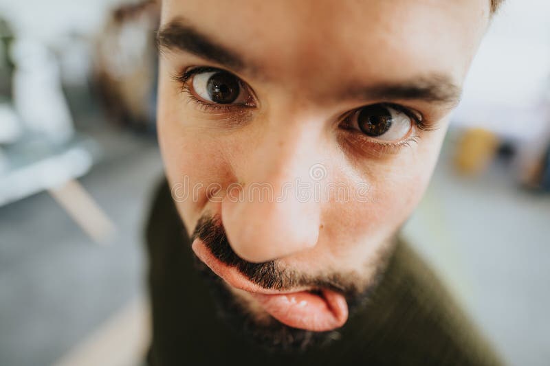 Male Person Making Face at the Camera. Close Up. Stock Photo - Image of ...
