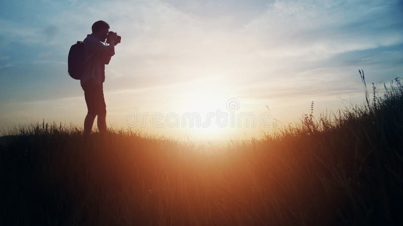 Male Photographer Silhouette, Low Angle Stock Image - Image of hobby ...