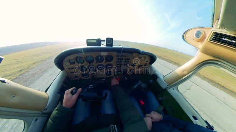 Male Pilot Takes Off, Driving a Small Plane. Stock Footage - Video of ...