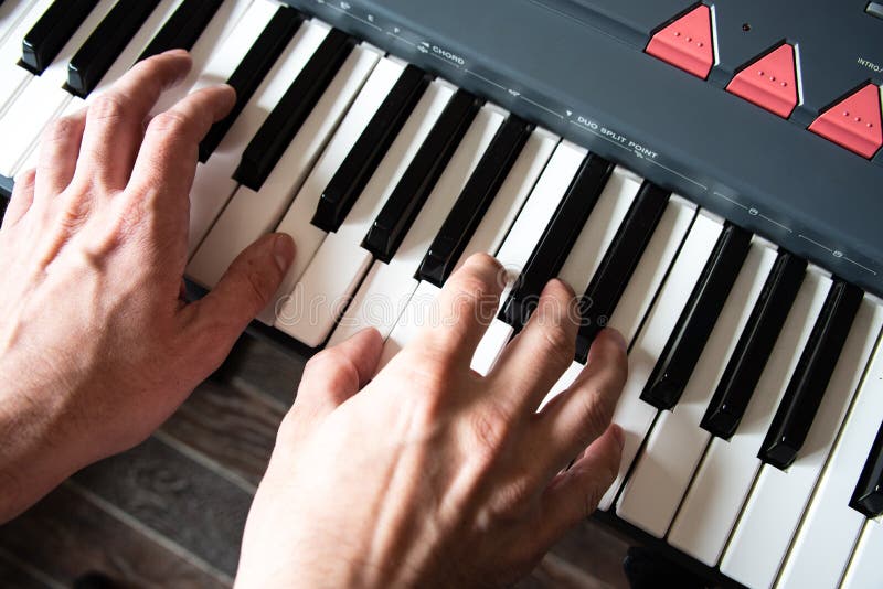 Male Playing the Piano Keyboard. Top View Hands Close Up Stock Photo ...