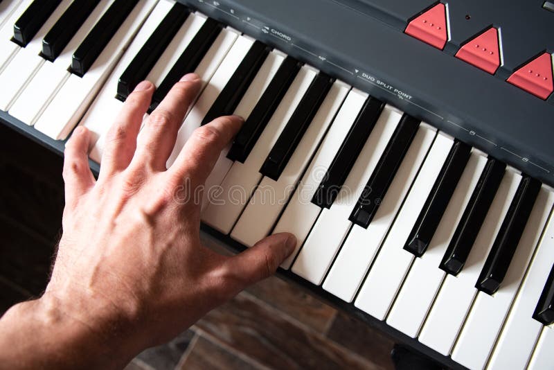 Male Playing the Piano Keyboard. Top View Hands Close Up Stock Image ...