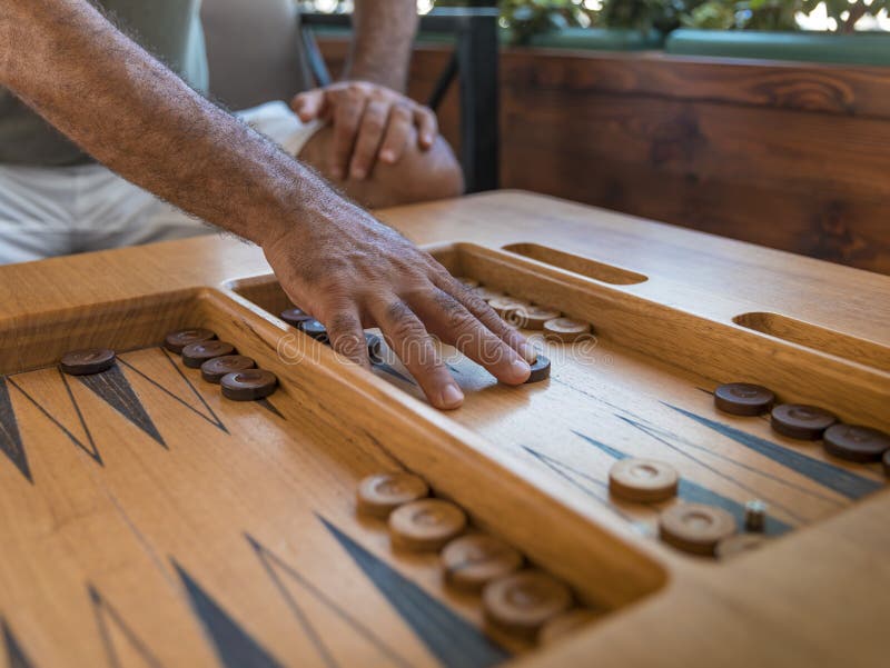 Male Playing a Traditional Oriental Board Game of Backgammon. Men`s ...
