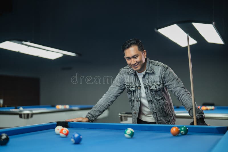 Male Pool Player Smiling while Put His Hands on the Pool Stock Image ...