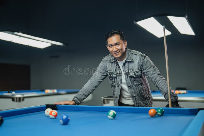 The Male Pool Player Smiling To the Camera Stock Image - Image of play ...