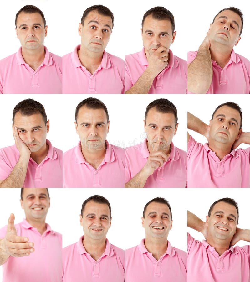 Male Portrait Different Face Expressions Stock Image - Image of series ...
