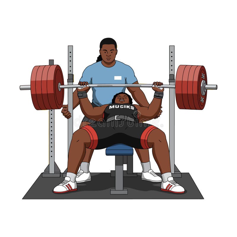 Male Powerlifter Performing Heavy Bench Press with Spotter in Gym ...