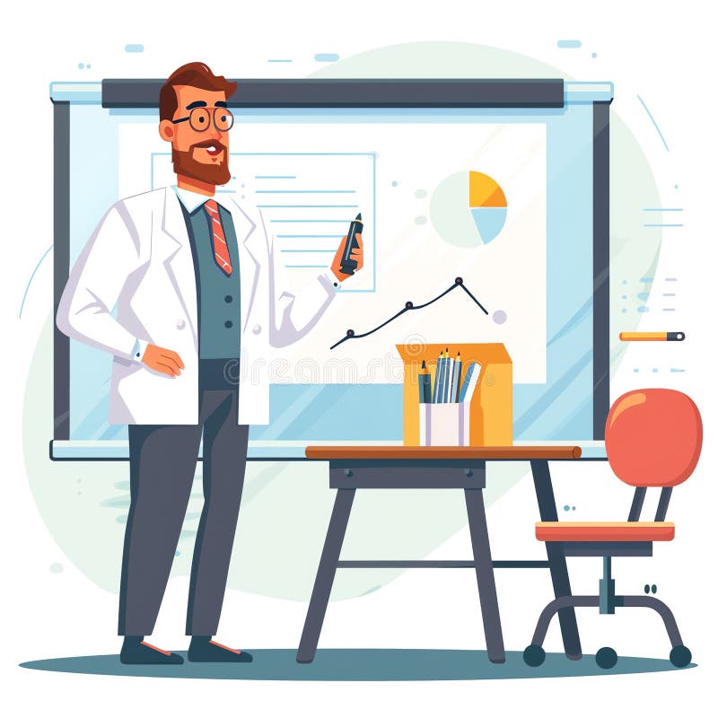 Male Presenter Giving a Presentation with Charts and Graphs on a ...