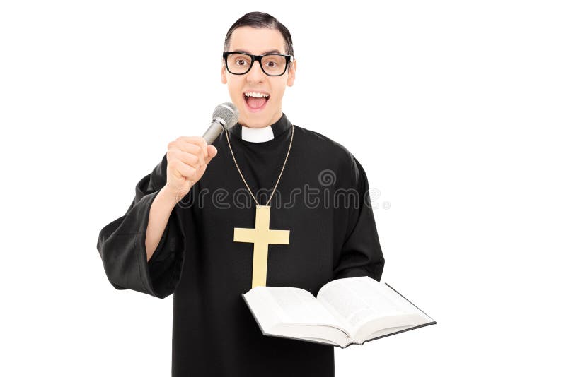 Male Priest Reading a Prayer on Microphone Stock Image - Image of ...