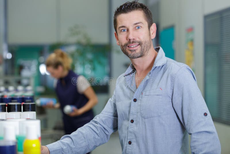 Male Printing Advertisement Worker Stock Photo - Image of garage ...