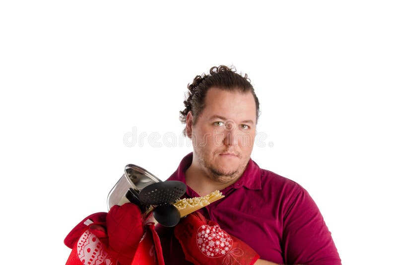Male Problem. Funny Fat Man. Funny Crazy Cook. Stock Image - Image of ...