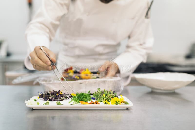 Chef Preparing Food in the Kitchen, Chef Cooking, Chef Decorating Dish ...