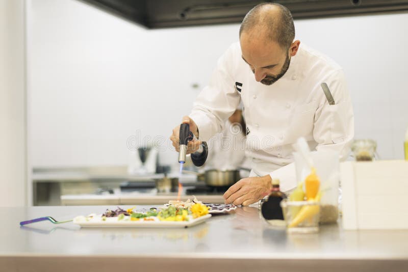 Male Professional Chef Cooking. Stock Image - Image of preparation ...