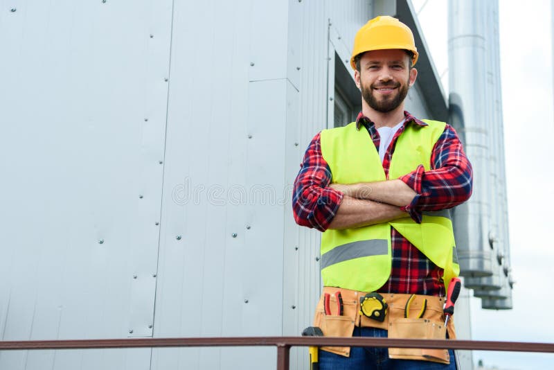 Male Professional Engineer with Tool Belt Posing Stock Image - Image of ...