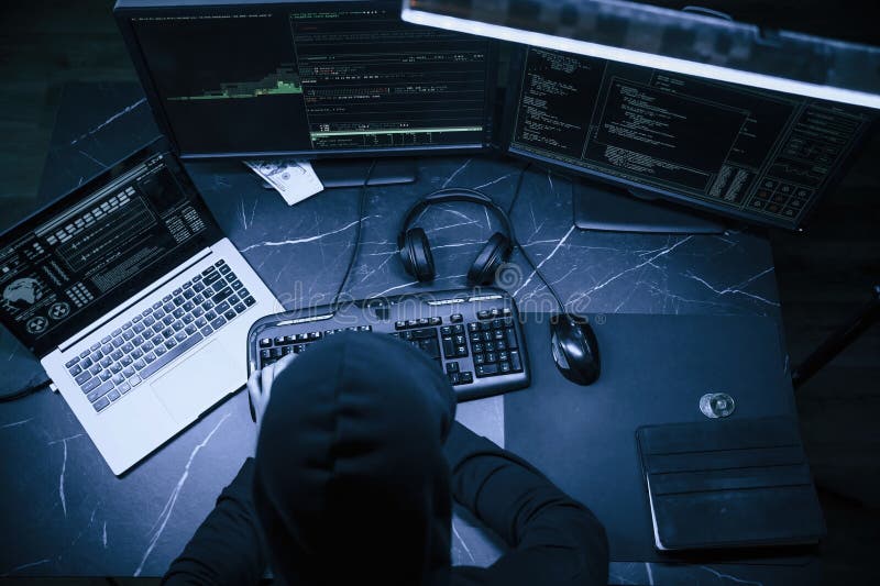 Male Professional Hacker is Sitting by Computer, Conception of Virus ...