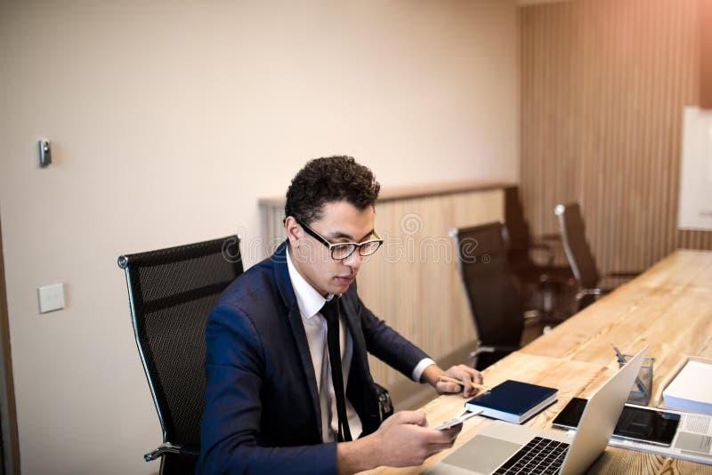 Male Professional Manager Checking E-mail on Cellphone during Work Day ...