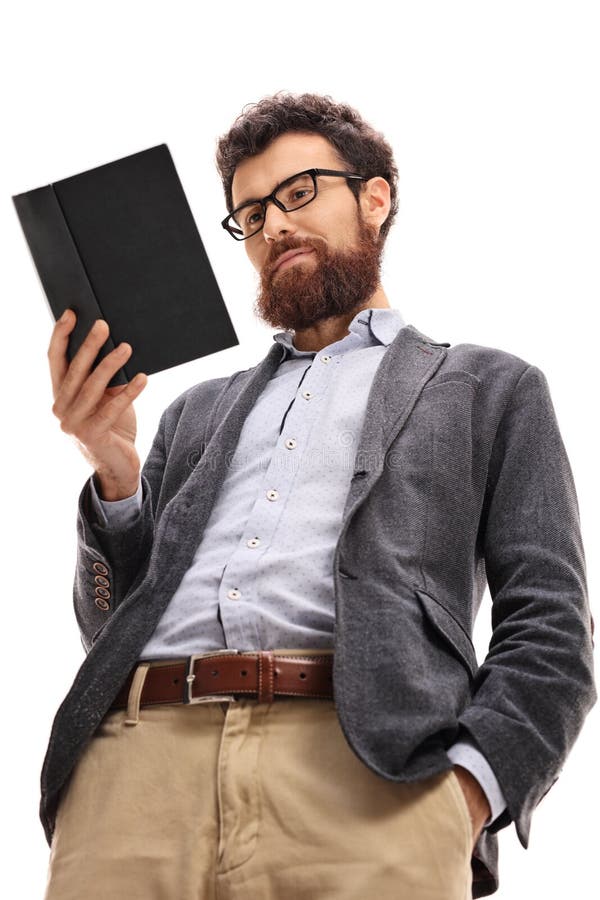 Male Professor Standing and Reading a Book Stock Photo - Image of pose ...