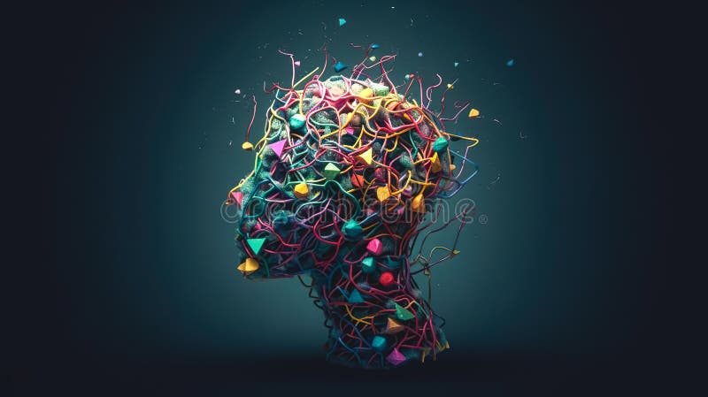 Male Profile Silhouette with Abstract Polygonal Brain, Generative AI ...