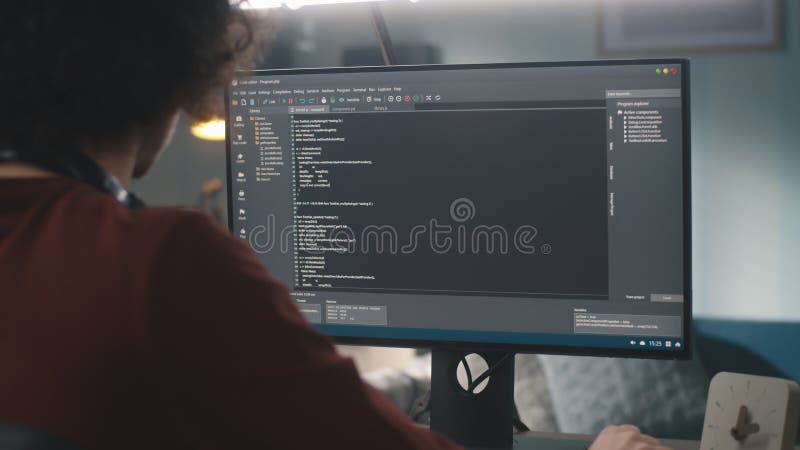 Male Programmer Creating Code at Home Stock Photo - Image of monitor ...
