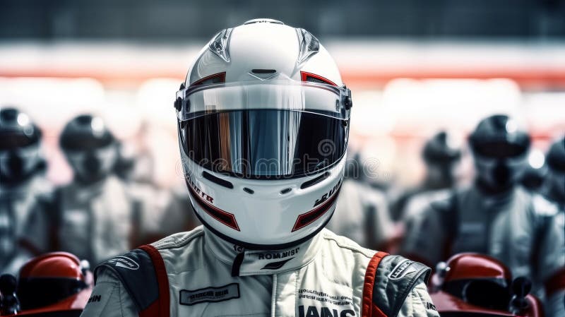 A Male Race Car Driver Posing in Front of a Crowd. Generative Ai Stock ...