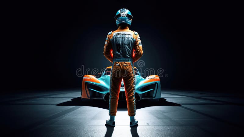 Male Race Car Driver Stands in Front of His Car. Generative Ai Stock ...