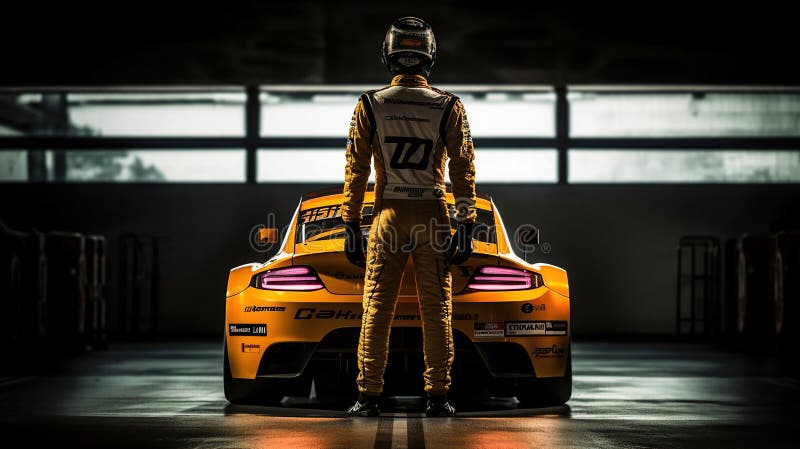 Male Race Car Driver Stands in Front of His Car. Generative Ai Stock ...