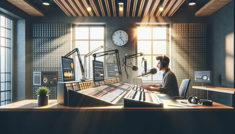 Male Radio DJ in Radio Studio Stock Illustration - Illustration of ...