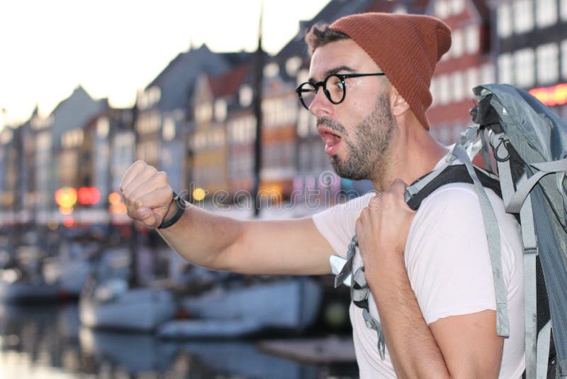 Male Realizing the Actual Time Stock Photo - Image of lost, looking ...