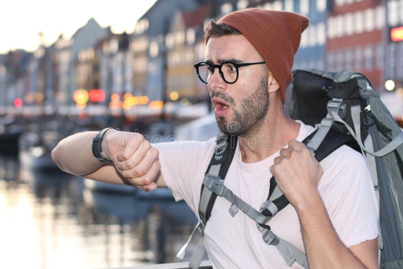 Male Realizing the Actual Time Stock Photo - Image of hurry ...