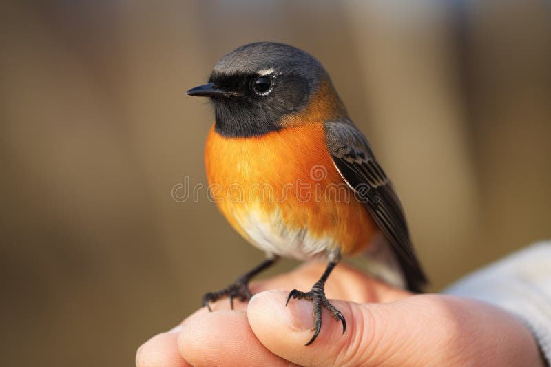 Male Redstart Bird Perched on a Birders Hand Stock Photo - Image of ...