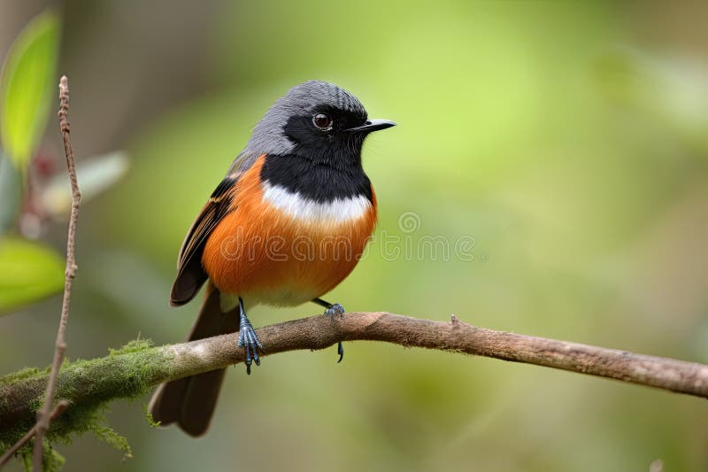 Male Redstart Bird Perched on Branch, with Its Vibrant Feathers in Full ...