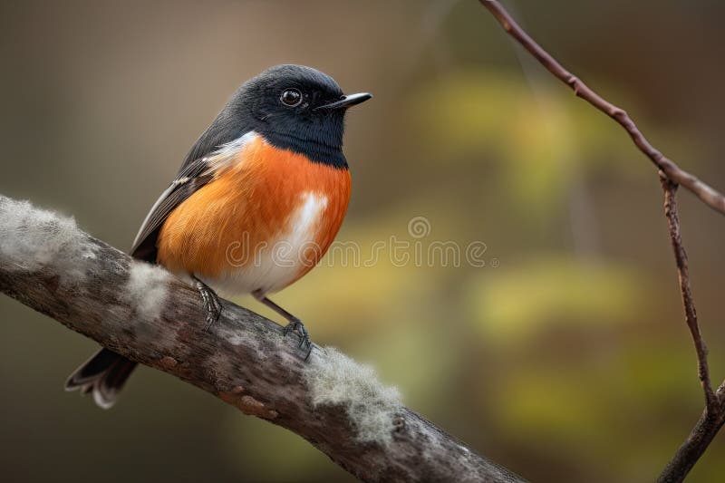 Male Redstart Bird Perched on Branch, Looking Out at the World Stock ...