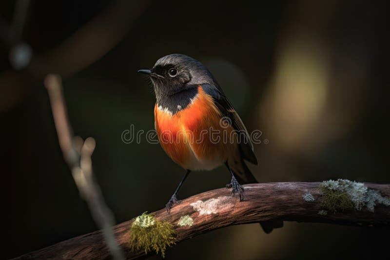 Male Redstart Bird, Perched on Tree Branch, with Its Vibrant Red ...