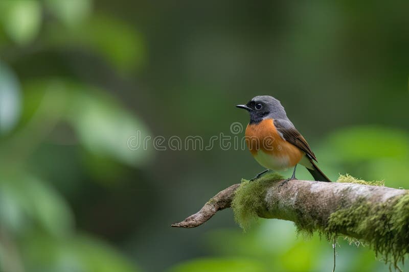 Male Redstart Bird Perched on Tree Branch, Overlooking Lush Green ...
