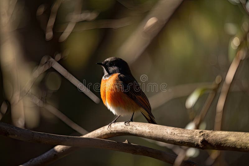 Male Redstart Bird in Sunbeams, Its Feathers Shimmering Stock ...
