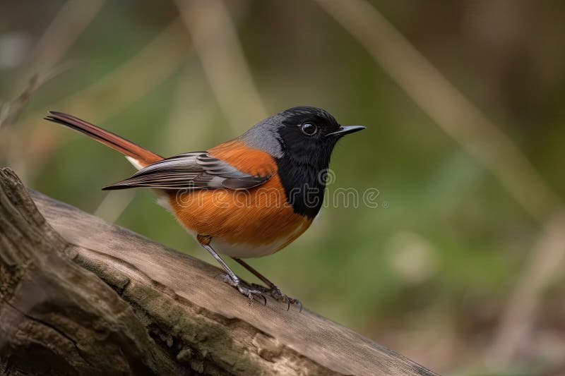 Male Redstart Bird Swoops in for Close-up Shot Stock Illustration ...