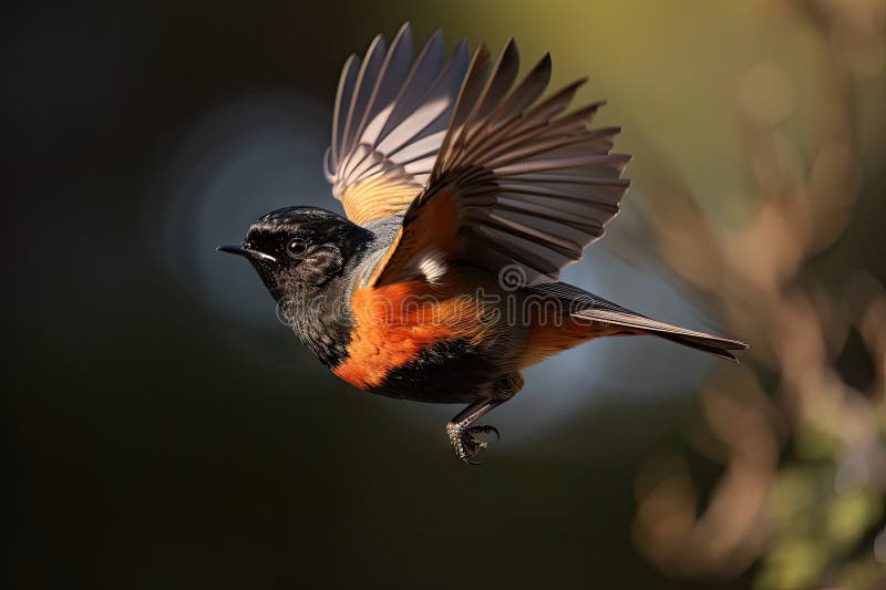 Male Redstart in Flight, with Its Dramatic Coloring on Full Display ...