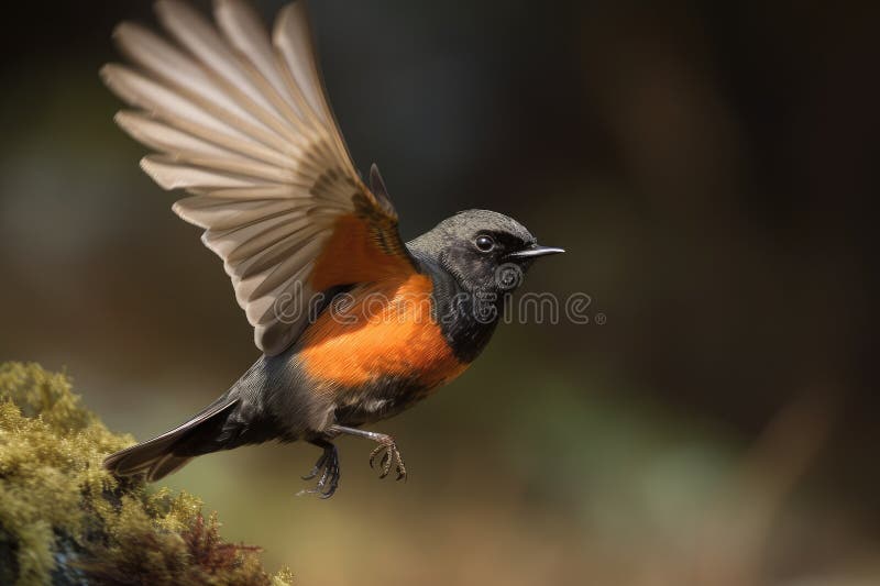 Male Redstart in Flight, with Its Dramatic Coloring on Full Display ...