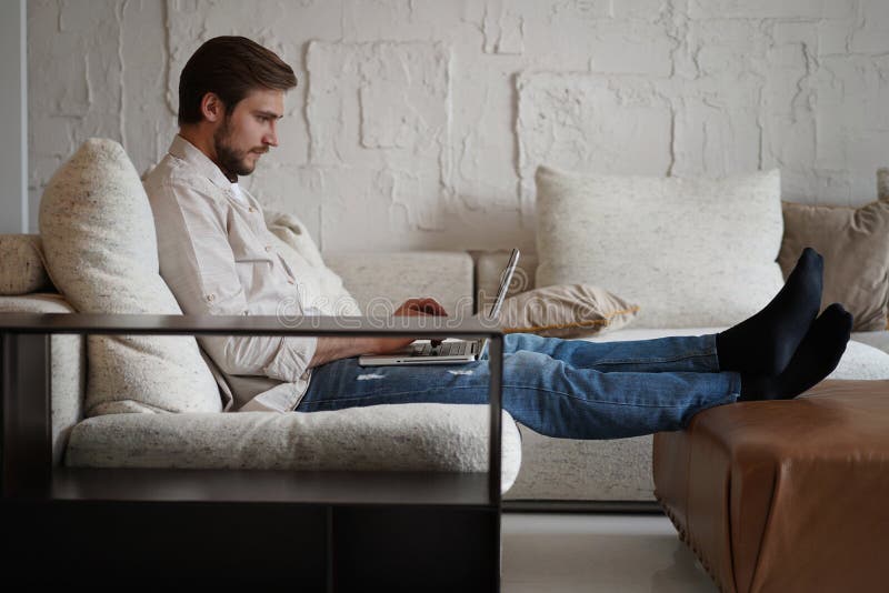 Male Remote Working from Home and Having Work Confrence Video Call ...