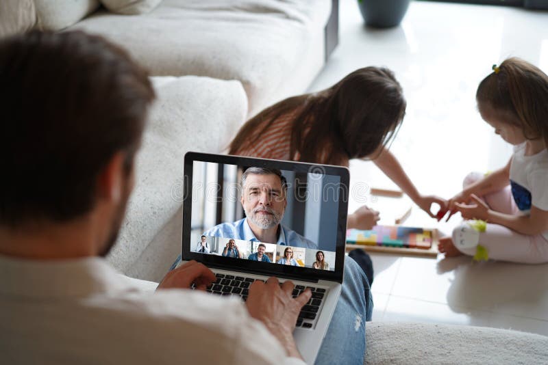 Male Remote Working from Home and Having Work Confrence Video Call ...