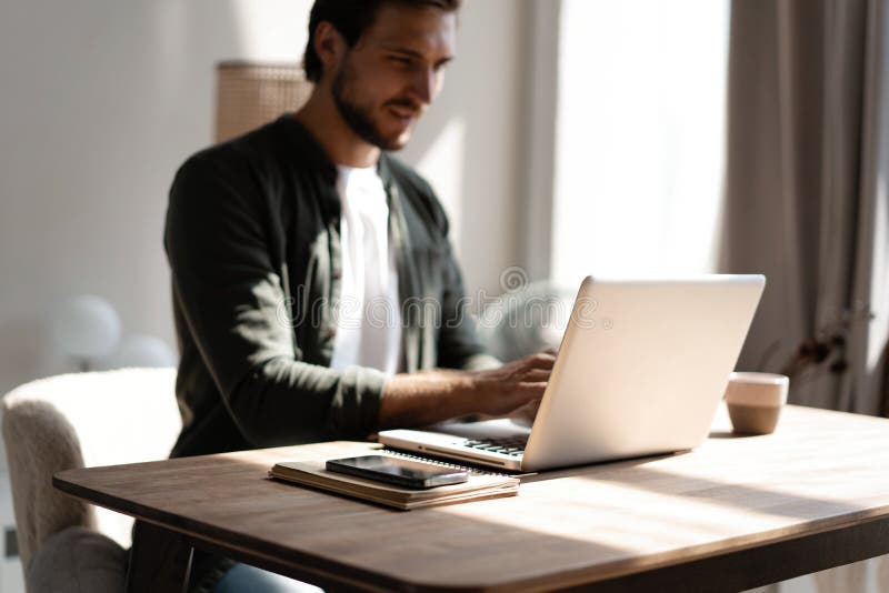 Male Remote Working from Home and Having Work Confrence Video Call ...