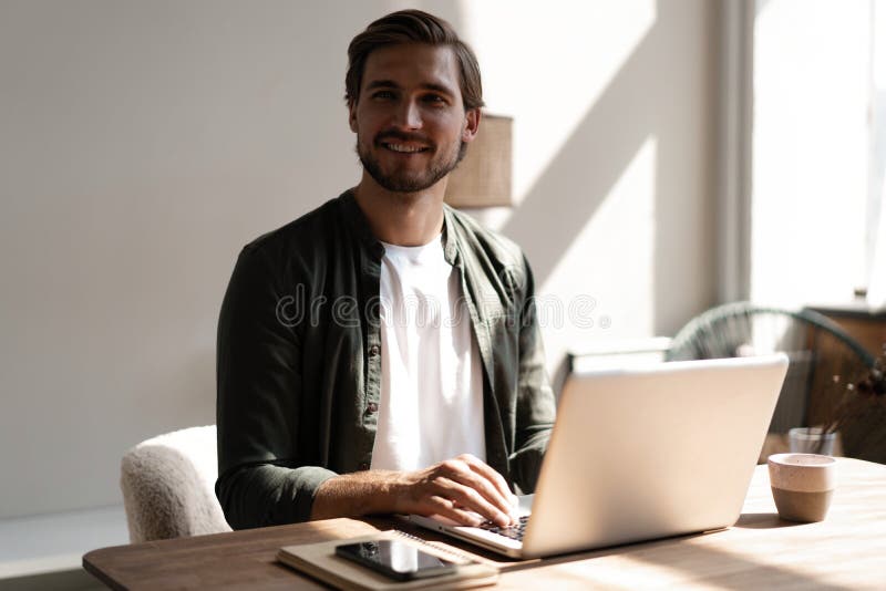 Male Remote Working from Home and Having Work Confrence Video Call ...