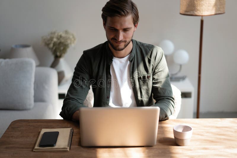 Male Remote Working from Home and Having Work Confrence Video Call ...