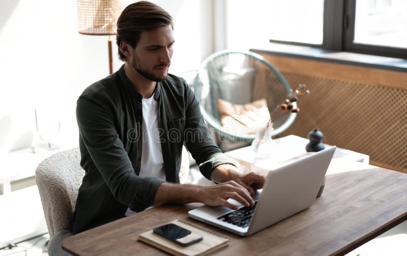 Male Remote Working from Home and Having Work Confrence Video Call ...