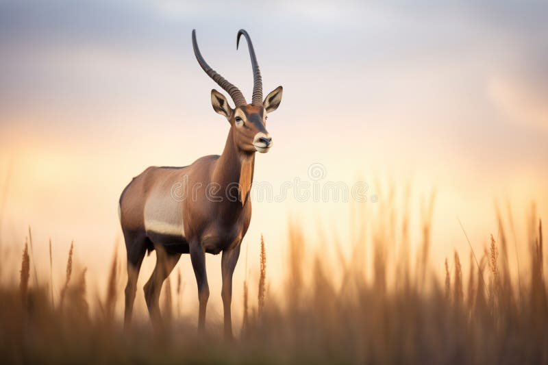 Male Roan Antelope Standing Guard at Sunrise Stock Illustration ...