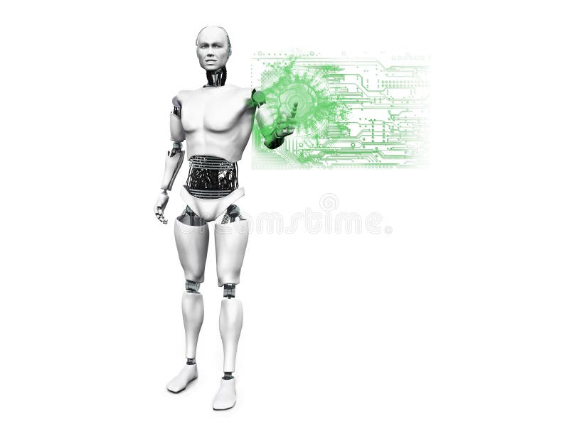 Male Robot Pushing Technology Button. Stock Illustration - Illustration ...