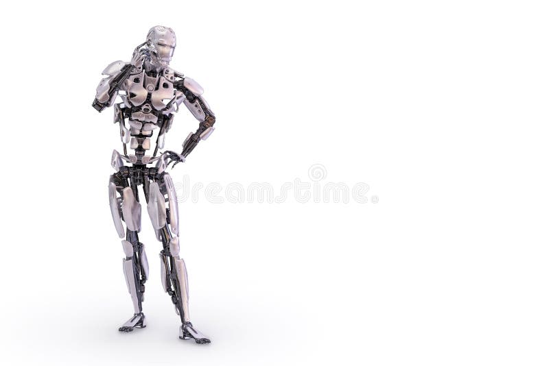 A Male Humanoid Robot, Android or Cyborg, Sit Down and Thinking on ...