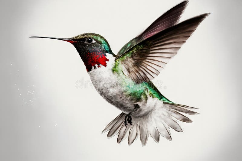 Male Ruby Throated Hummingbird Flying Alone on White Stock Illustration ...