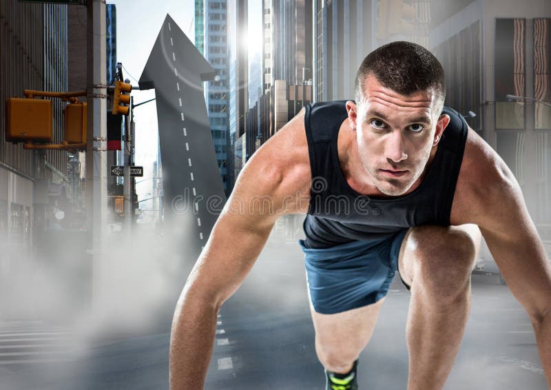 Male Runner on Arrow Shaped Road in Street Stock Image - Image of ...